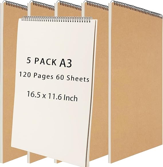 Amazon.com: HEIHAK 5 Pack A3 16.5 x 11.6 Inch Sketch Notebooks, 120 Pages 60 Sheets Top Spiral ...