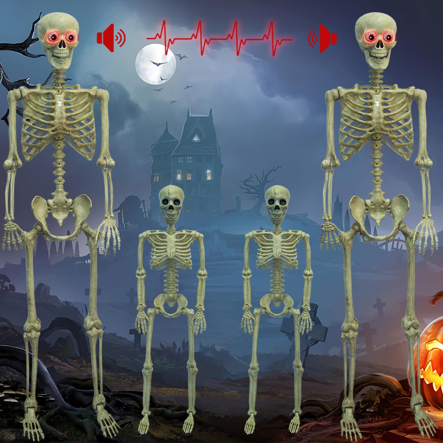 Amazon.com : Halloween Life Size Human Skeleton 5.4ft &2.96ft Halloween ...