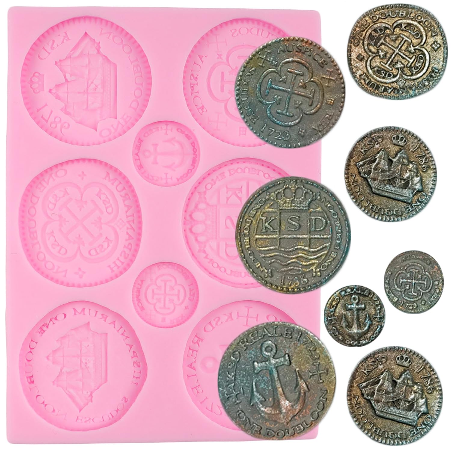 Amazon.com: QDMOLDS Treasure Coins Silicone Mold Coin Fondant Molds For ...