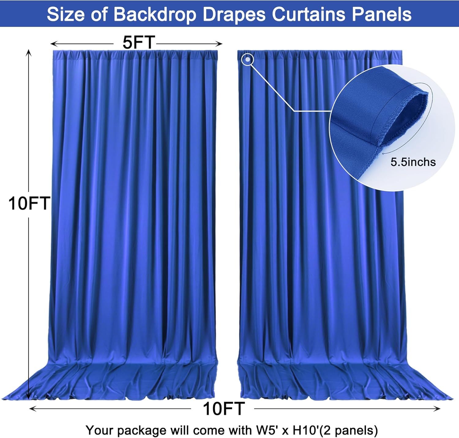 Cortina tipo telón de fondo azul real de 10 x 10 pies, sin arrugas ...