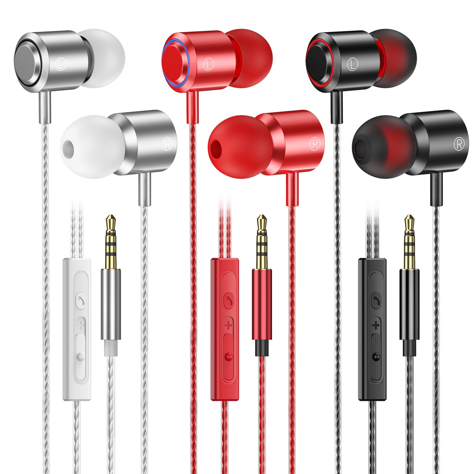 3 Pack Earphones, in ear Headphones Wired Earphones with Microphone and ...
