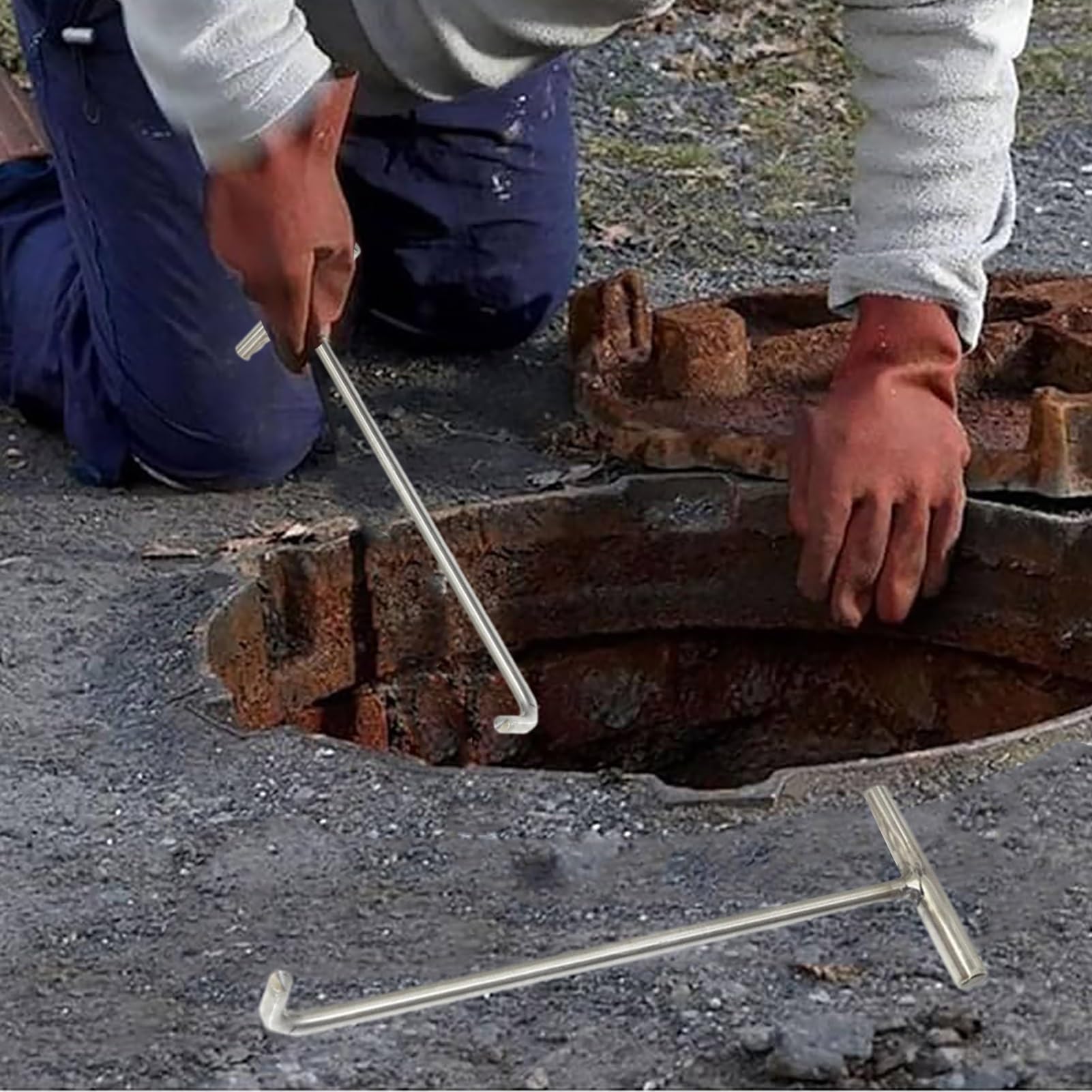 Amazon.com: TREGOO Sewer Lift Manhole Tool Hook T-Handle, Drain Grates ...