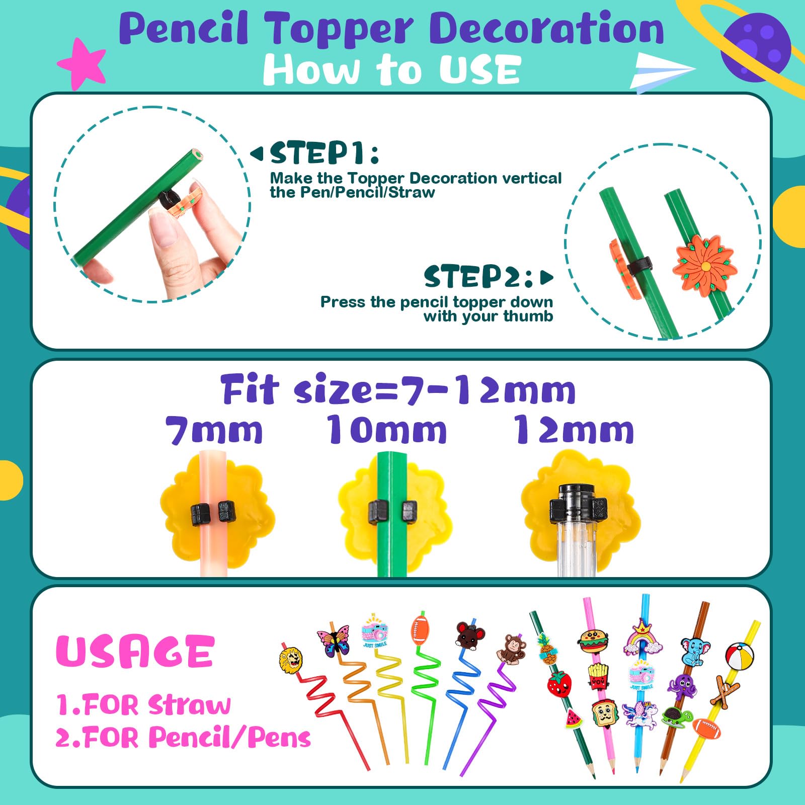 Snapklik.com : 360 Pcs Pencil Charms Bulk For Kids Pencil Clips Pencil ...