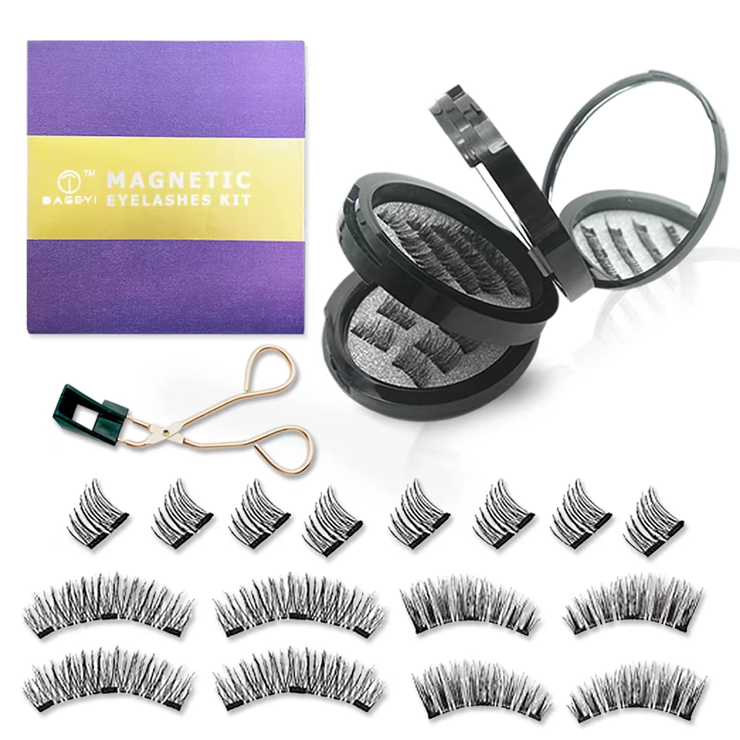 Amazon.com: BAGEYI Dual Magnetic Eyelashes Kit-2 Pairs Intact& 2 Pairs ...