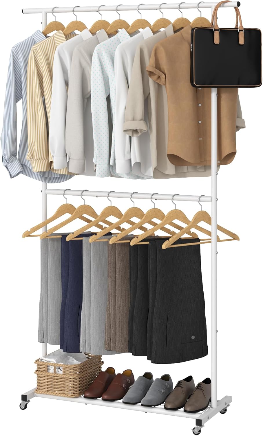 Amazon.com: Sywhitta Double Rod Clothing Garment Rack, Rolling Coat ...