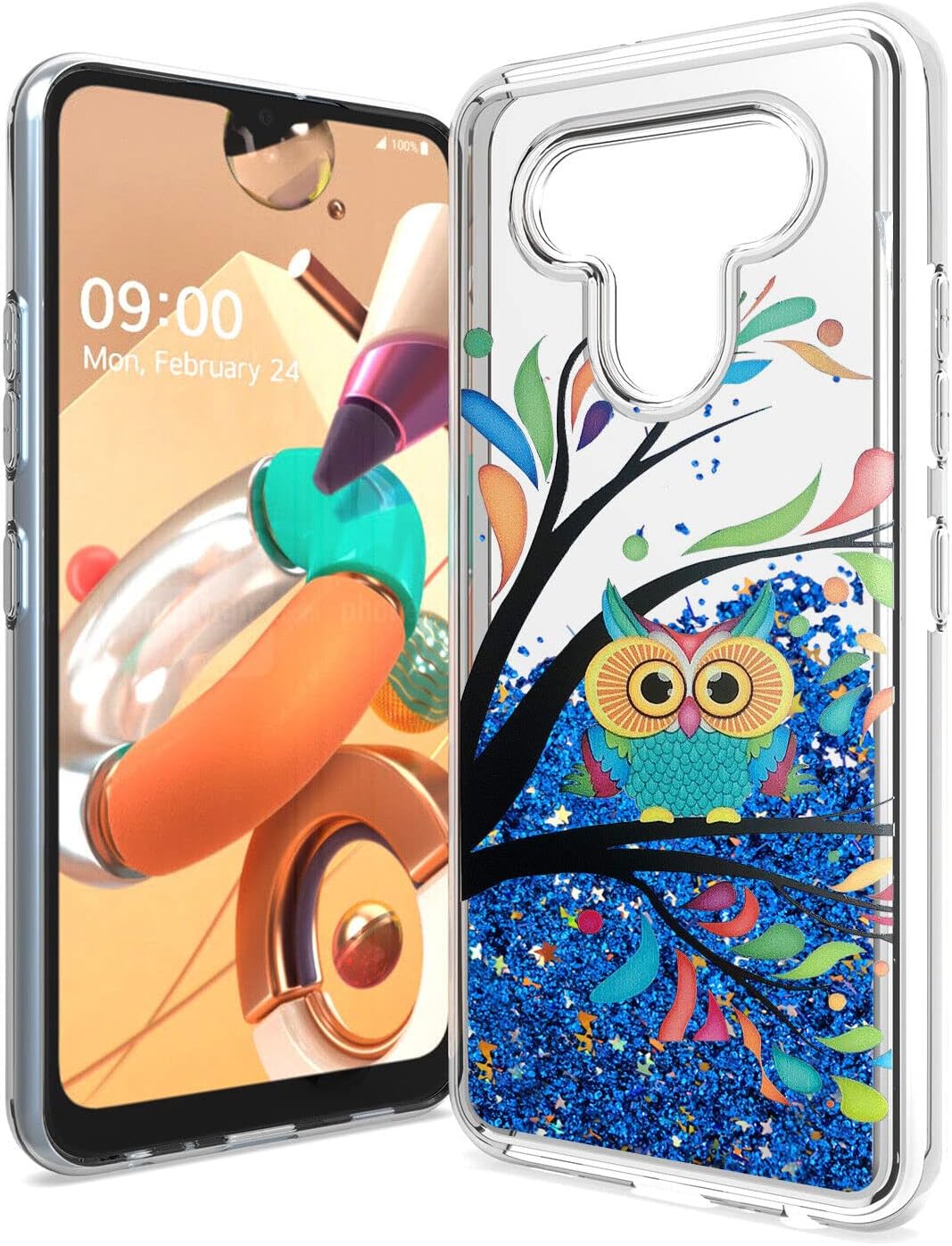 Amazon.com: PT Tempered Glass + Liquid Motion Glitter Cover Cell Phone ...