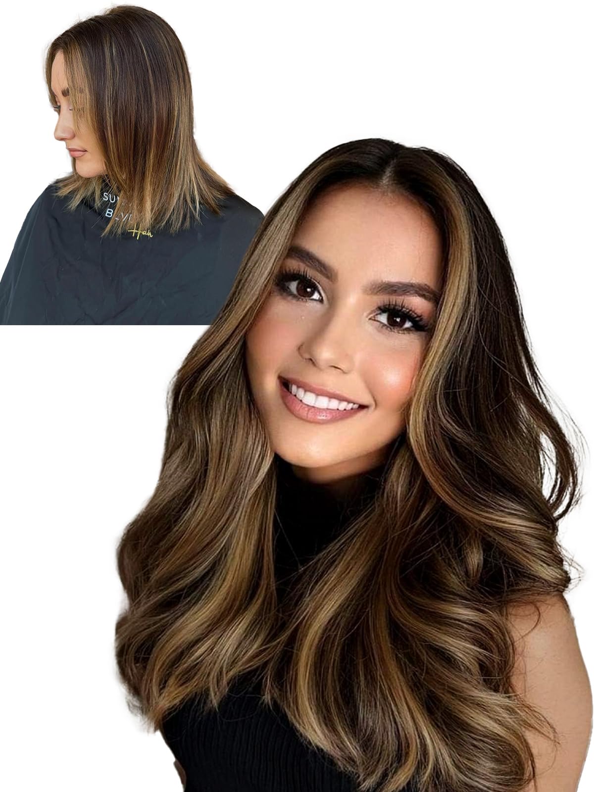 Amazon.com : LOVELINE Balayage clip in hair extensions real human hair Dark Brown to Chestnut ...