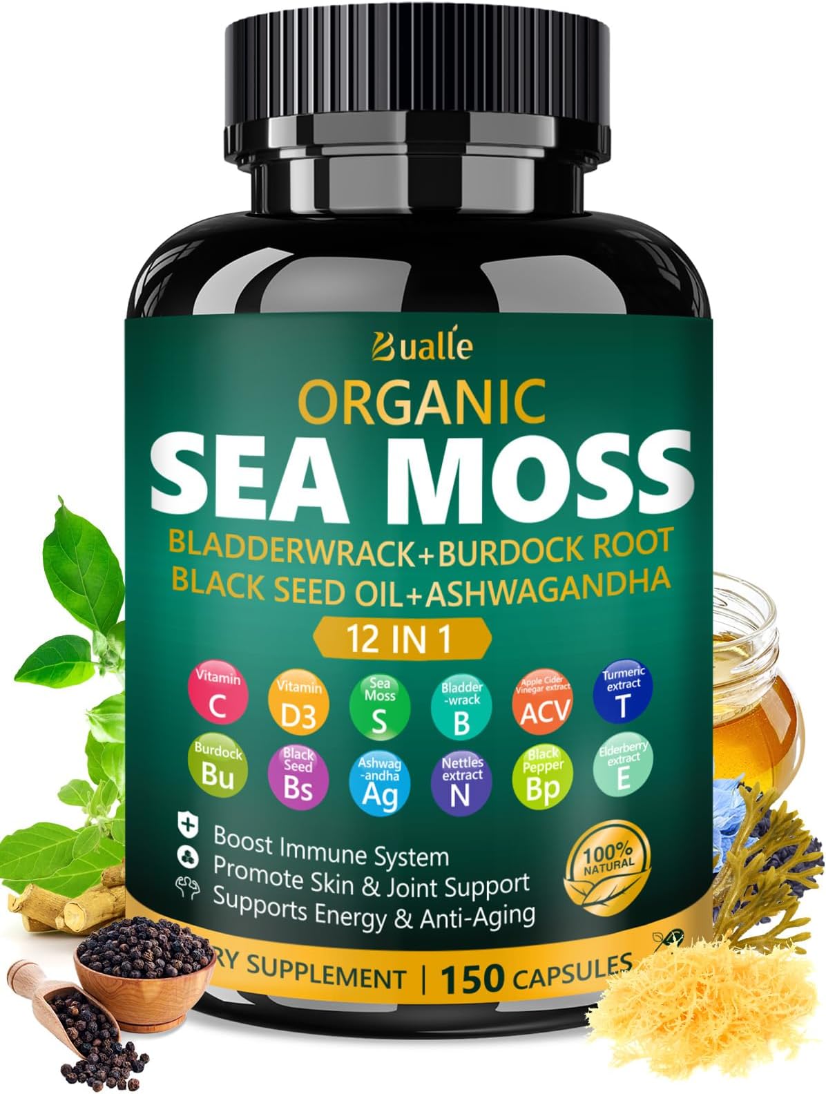 Amazon.com: Bualle Organic Sea Moss Capsules with Sea Moss,Black Seed ...