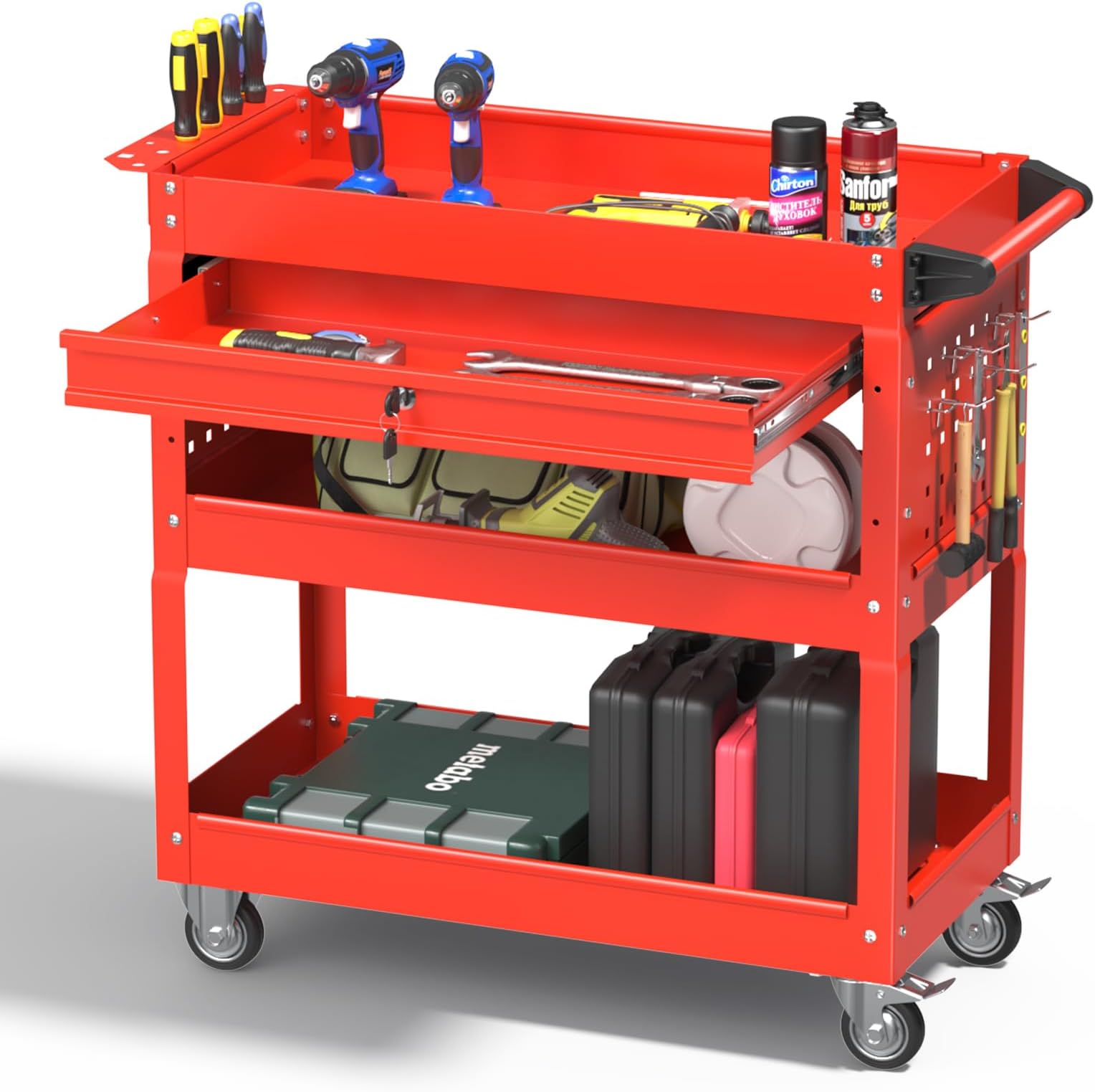 Amazon.com: Pelnuies 3 Tray Tool Cart on Wheels, 400 LBS Capacity Heavy ...