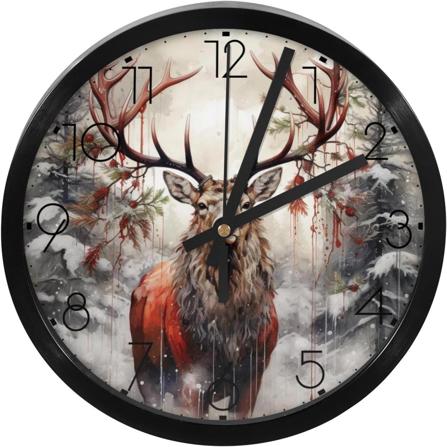 Amazon.com: Wall Clock 9.8 Inch Silent Non-Ticking Christmas Elk Retro ...