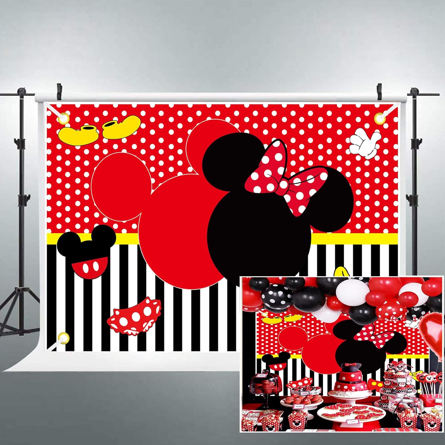 Amazon.com : Red Mini Mouse Party Backdrop, Cartoon Mouse Banner ...