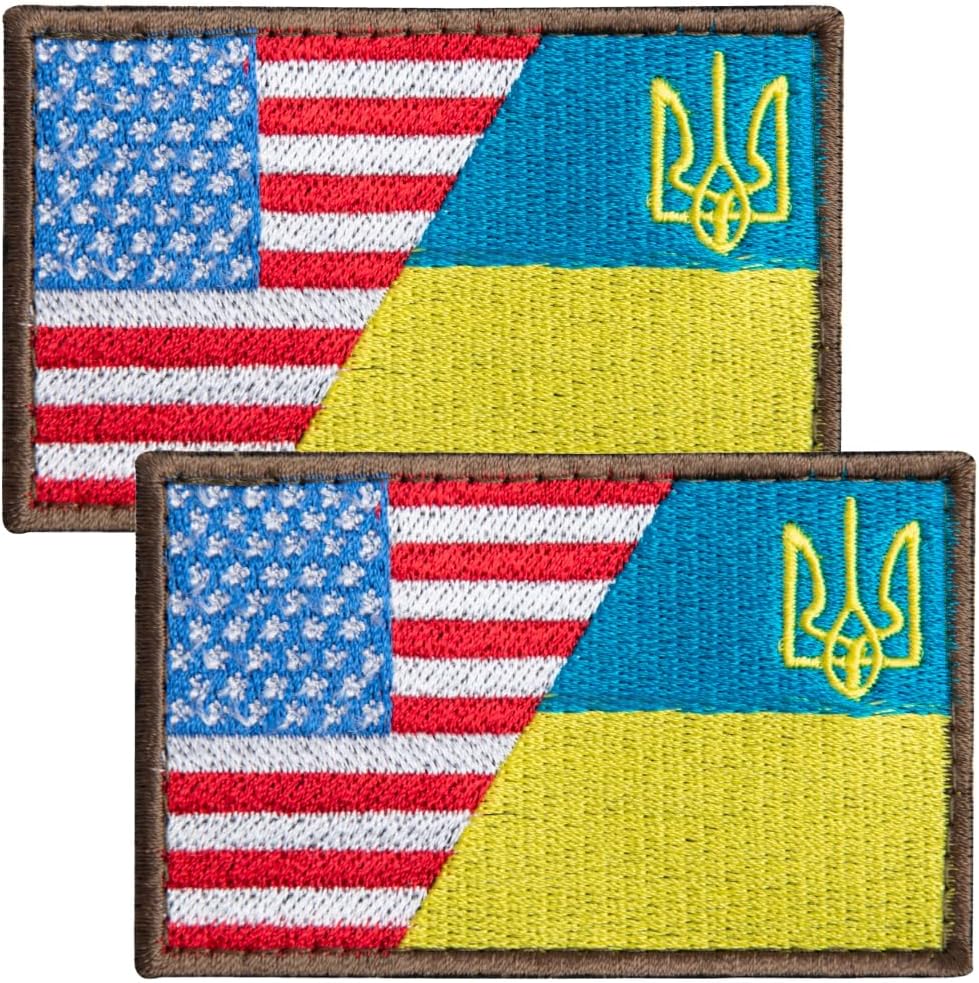 Amazon.com: Bluyellow 2Pcs Ukraine American Flag Patch, Embroidered Hook and Loop Military ...