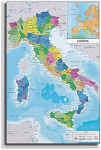 Amazon.com - DINETIC Italy Map Poster, Italian Map of Italy Canvas ...