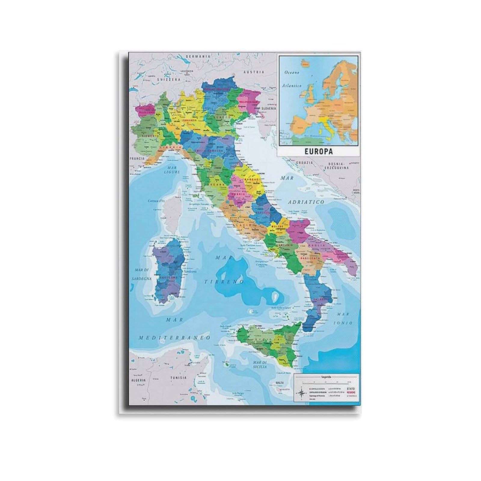 Amazon.com - DINETIC Italy Map Poster, Italian Map of Italy Canvas ...