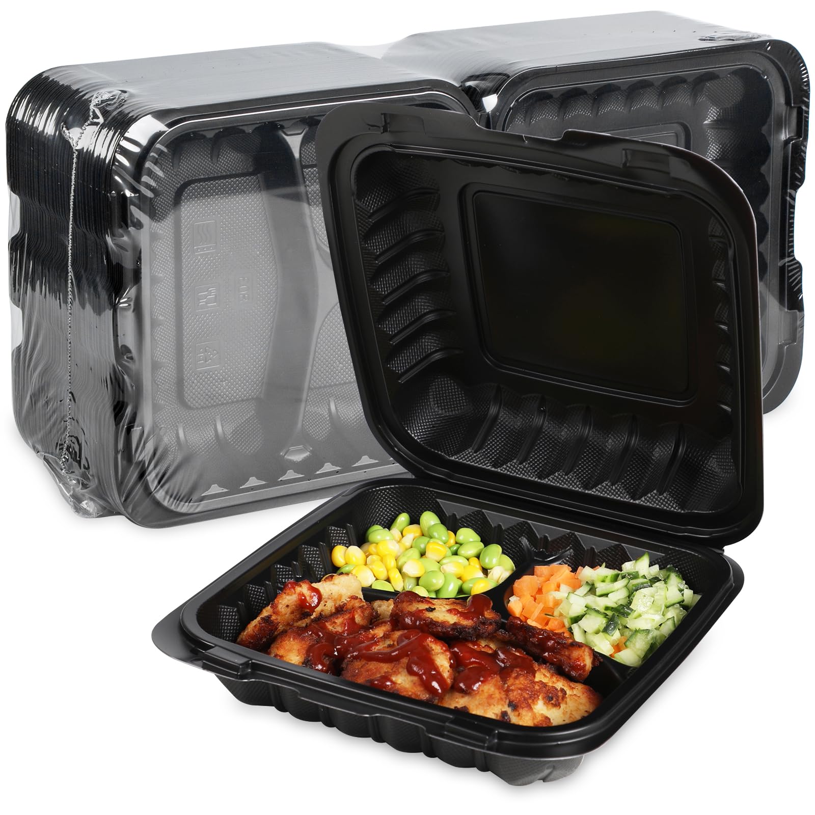 Amazon.com: FRESHPAK Clamshell Food Containers, 55-Pack Plastic Black ...