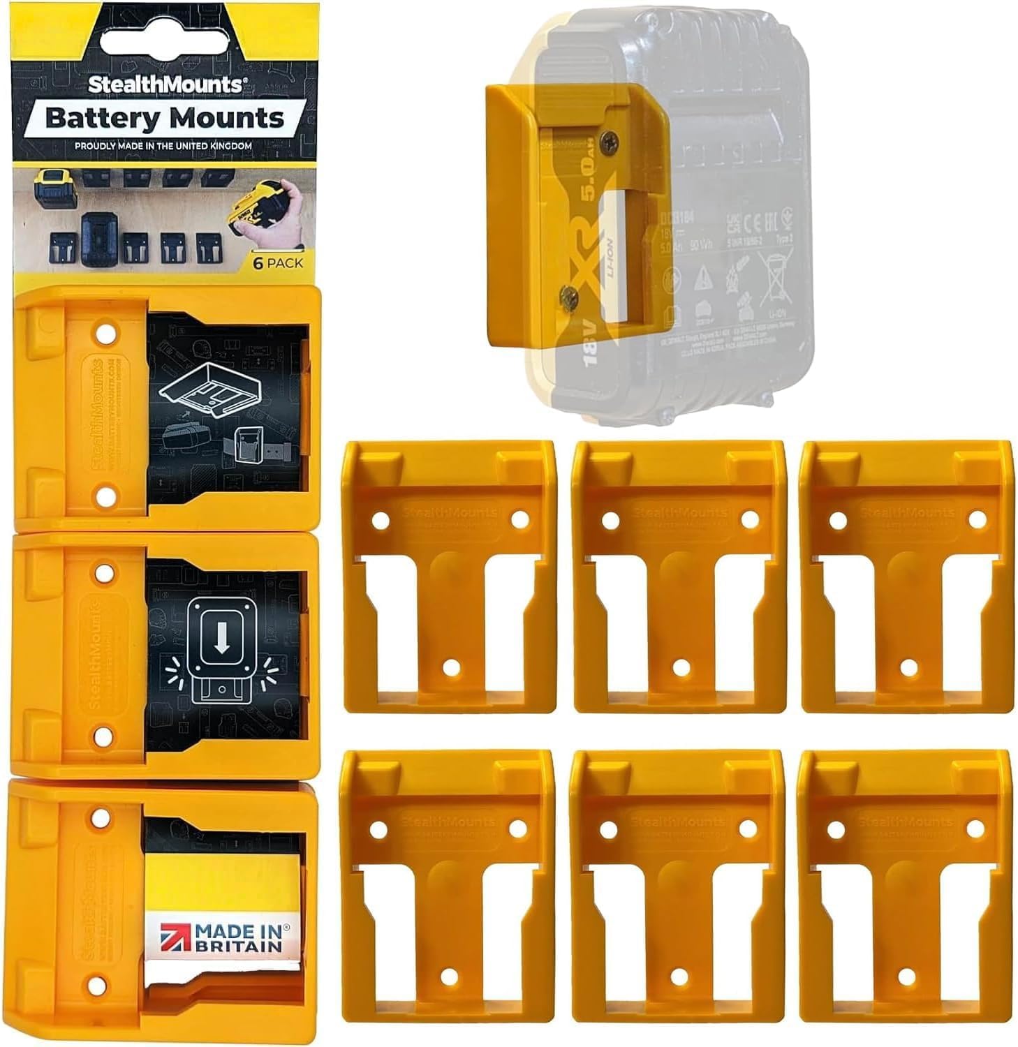 StealthMounts Yellow Battery Mounts compatible with DeWalt 6 Pack ...