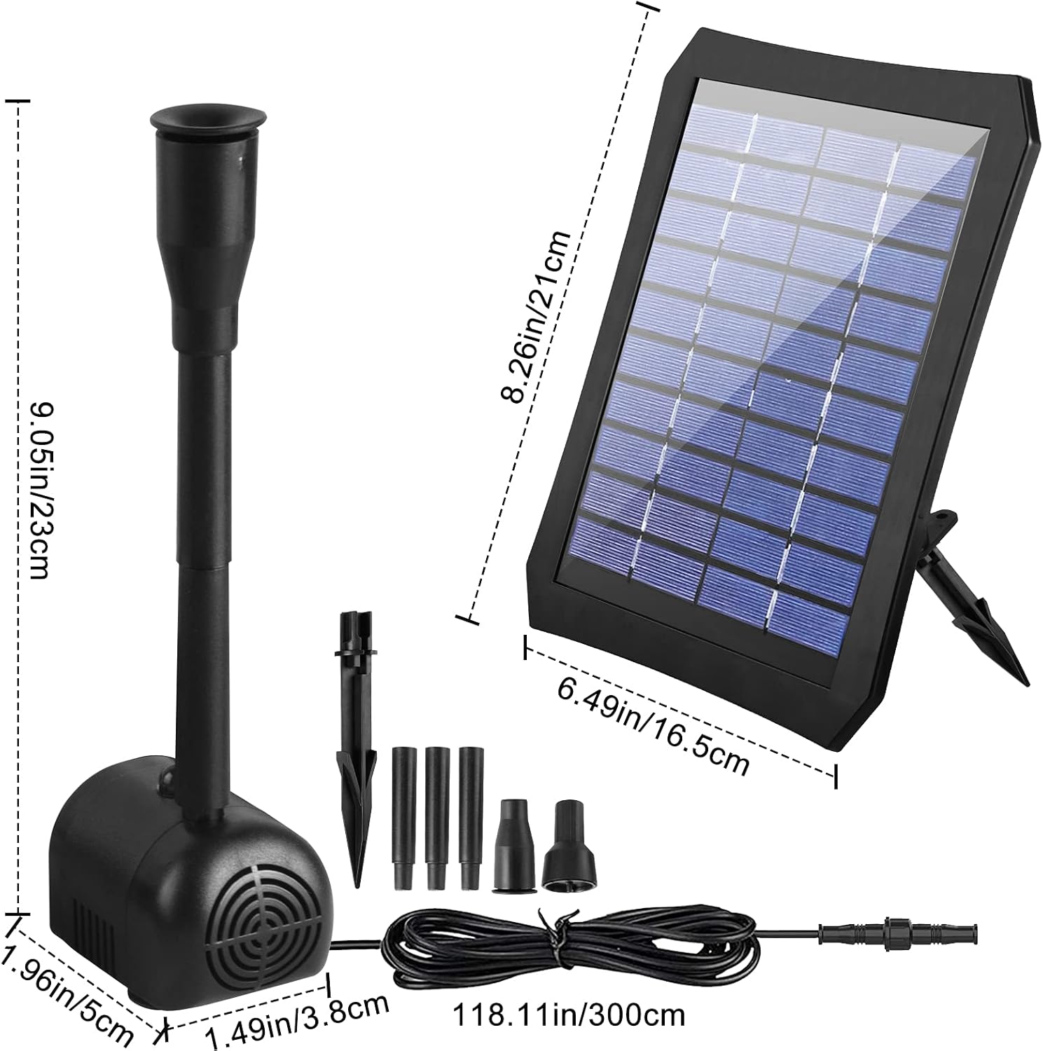 LED Solar Water Pump, longziming Solar Fountain Pump with 5 Nozzles, 7V ...