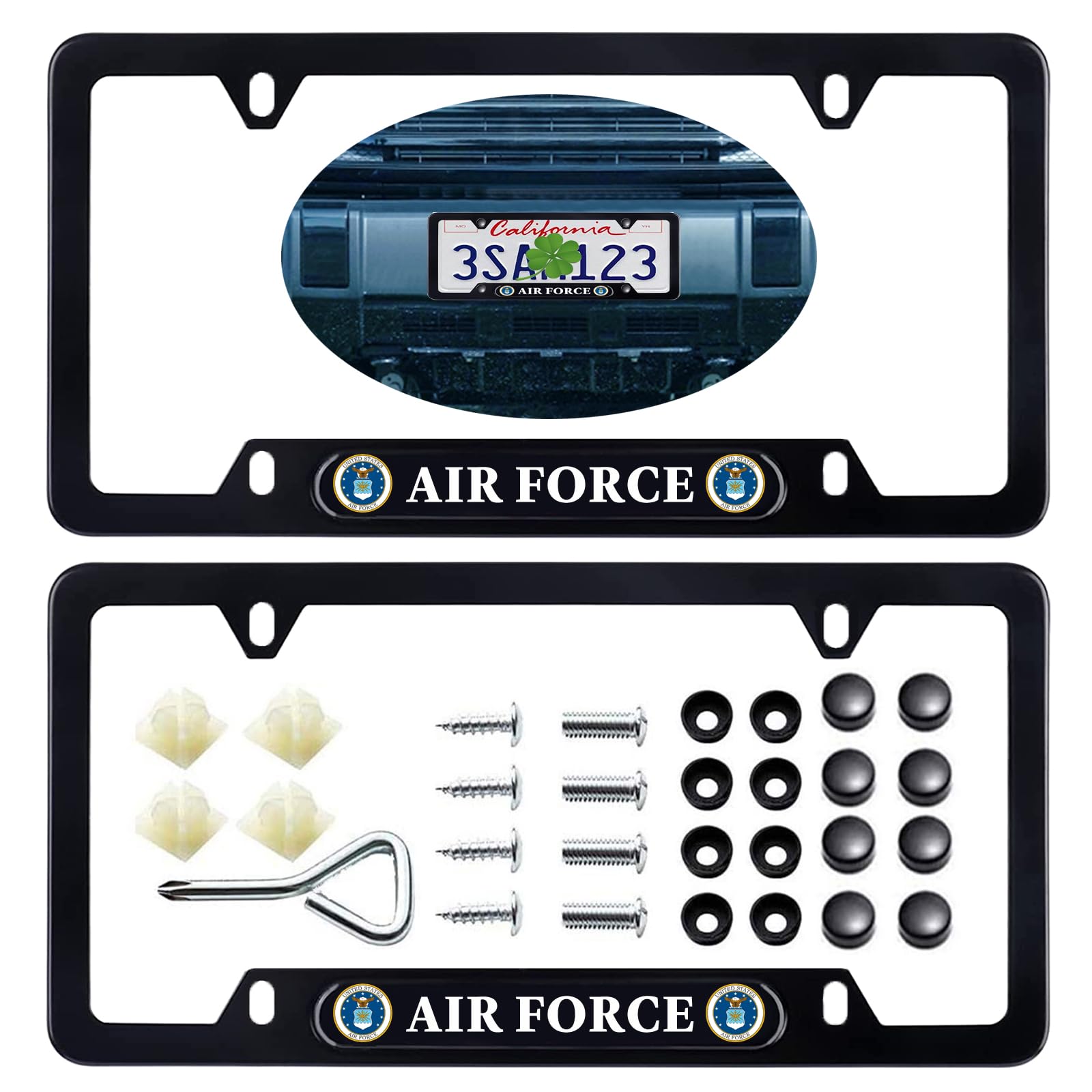 Compatible with Air Force License Plate Frame, Black Aluminum Alloy ...