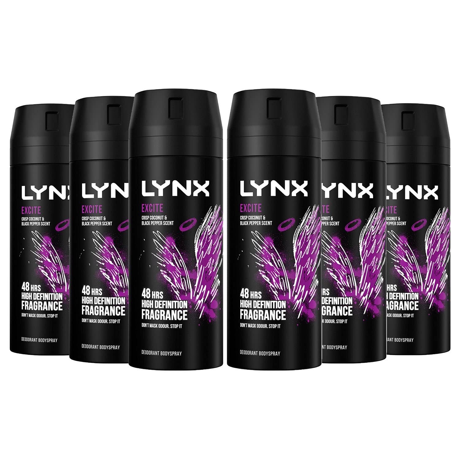 6 Pack of 150ml Lynx Excite 48 hrs High Definition Fragrance Crisp ...