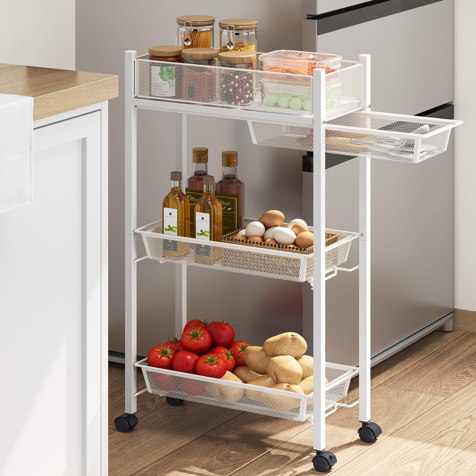 Amazon.com: TOOLF Slim Storage Cart, 3 Tier Metal Rolling With Drawer ...