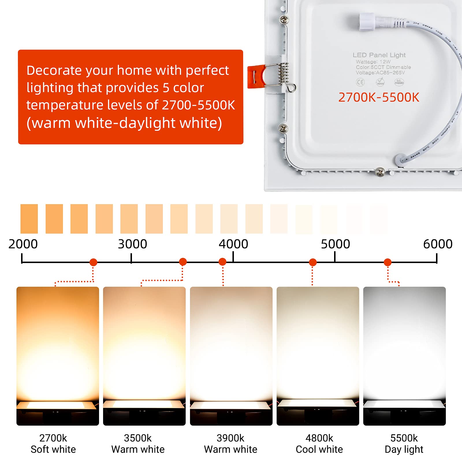 Leelike (12 Pack) 6 inch 12W Dimmable Square LED Can Light Retrofit ...