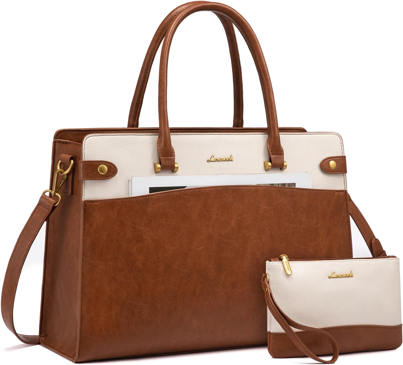 Amazon.com: LOVEVOOK Laptop Bag for Women, Vintage Leather Laptop Tote ...