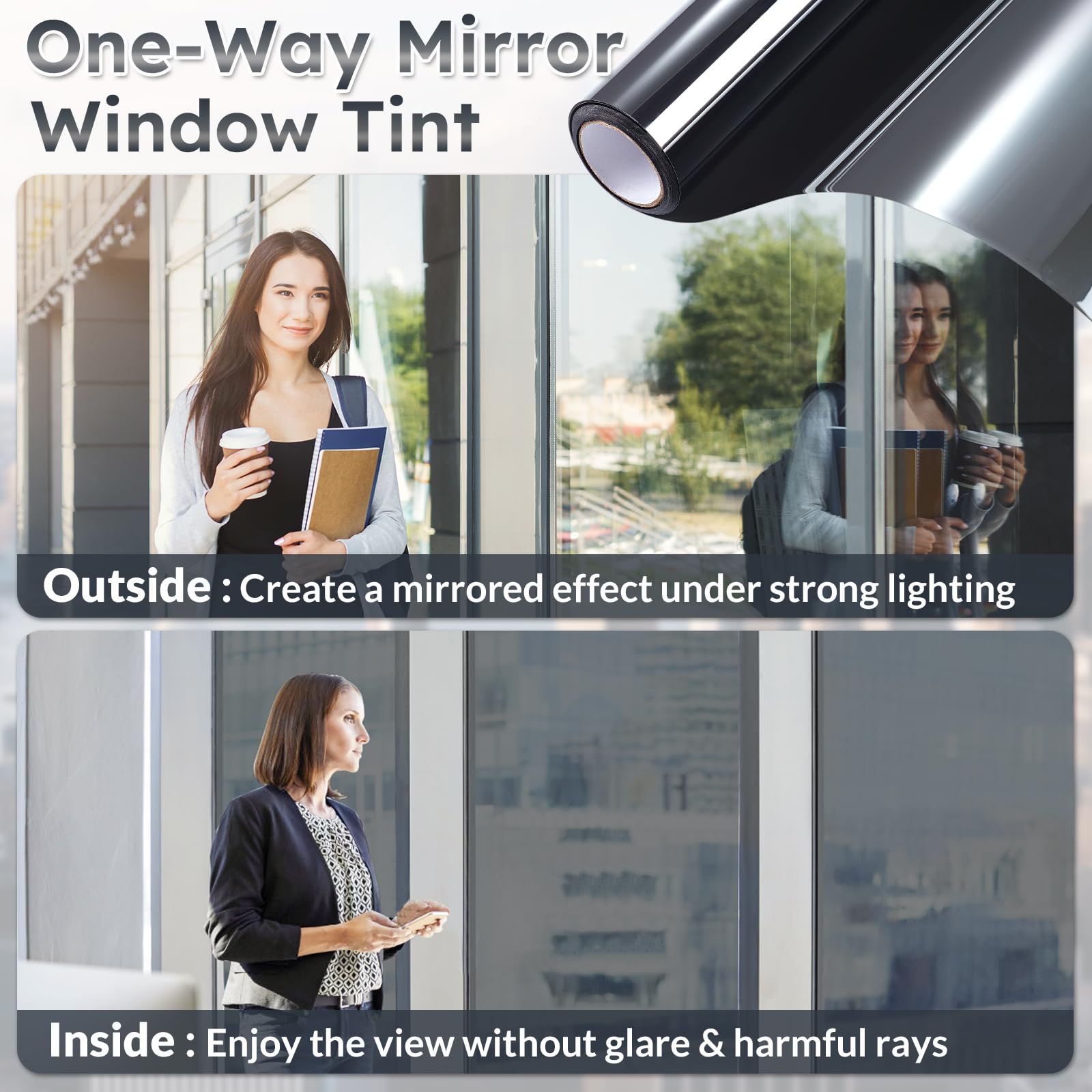 rabbitgoo One Way Window Film Daytime Privacy Mirror Window Tint for Home Office, Heat Control ...