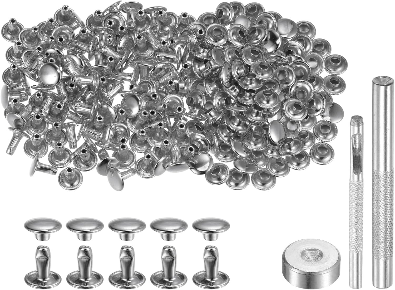 Amazon.com: HARFINGTON 200 Sets Leather Rivets 8 x 8mm Metal Double Cap ...