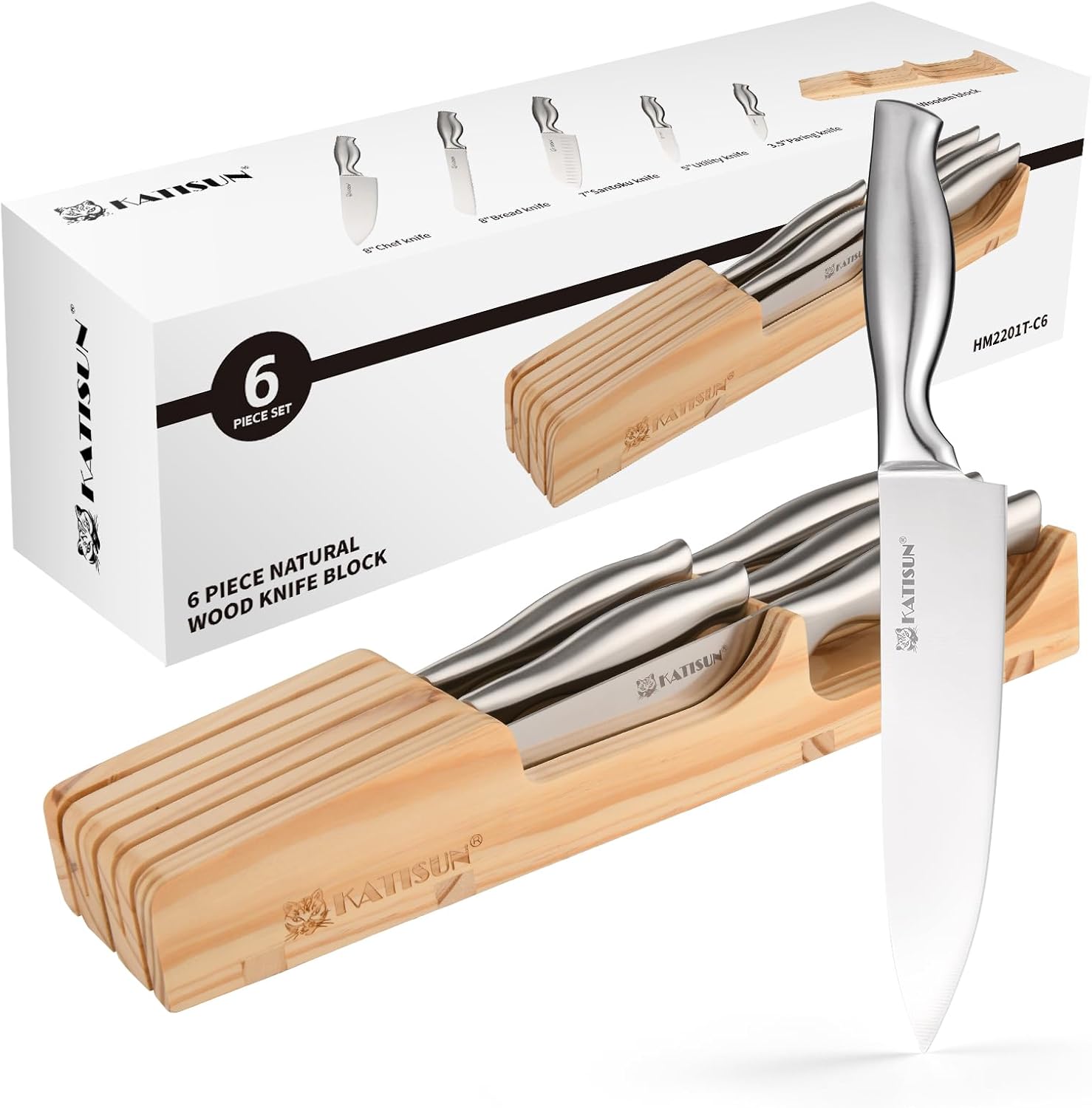Amazon.com: KATISUN Kitchen Knife Set, 6 Pieces Knife Block Sets with ...