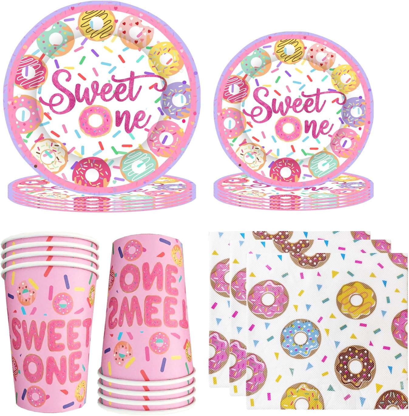 Amazon.com: Xigejob Donut Sweet One Birthday Plates And Napkins Party ...