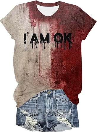 Amazon.com: I'M Fine Bloody Shirt Women Funny Halloween Blood Horror ...