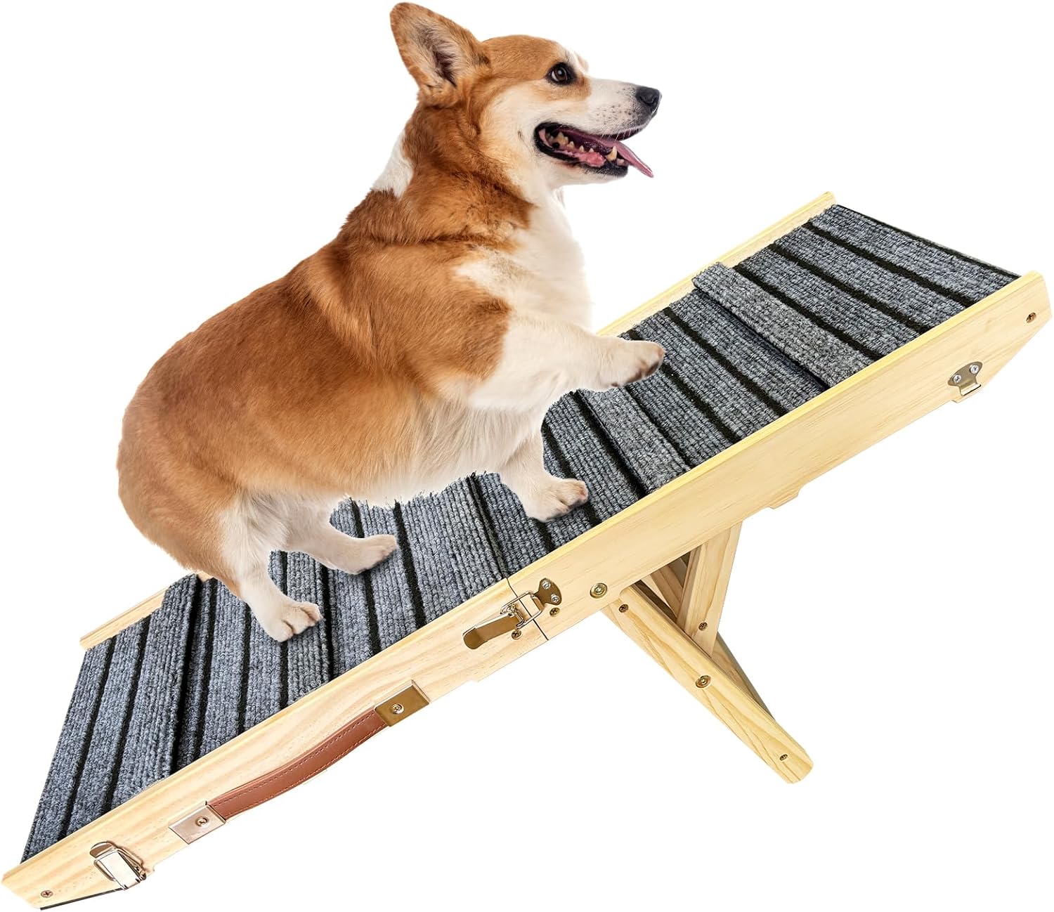Folding Dog Ramp for Bed, Wooden Adjustable Pet Ramp for Dogs to Get on ...