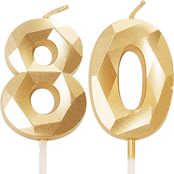Gold 80th Birthday Candles Number 80 Candles for Birthday Cake, 80th ...