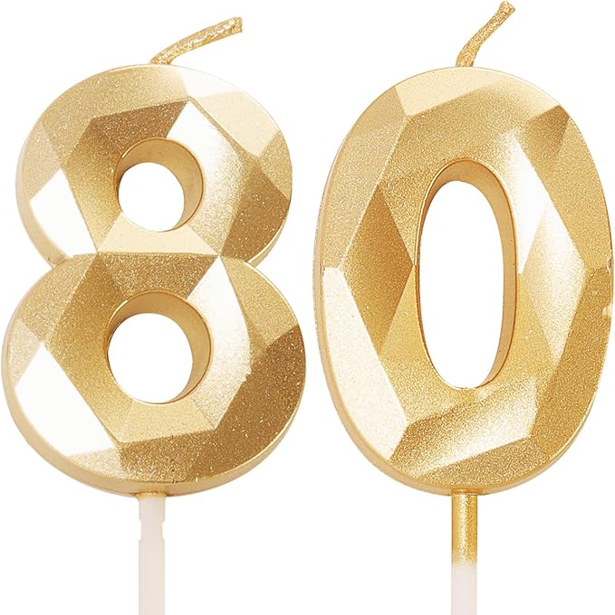Gold 80th Birthday Candles Number 80 Candles for Birthday Cake, 80th ...