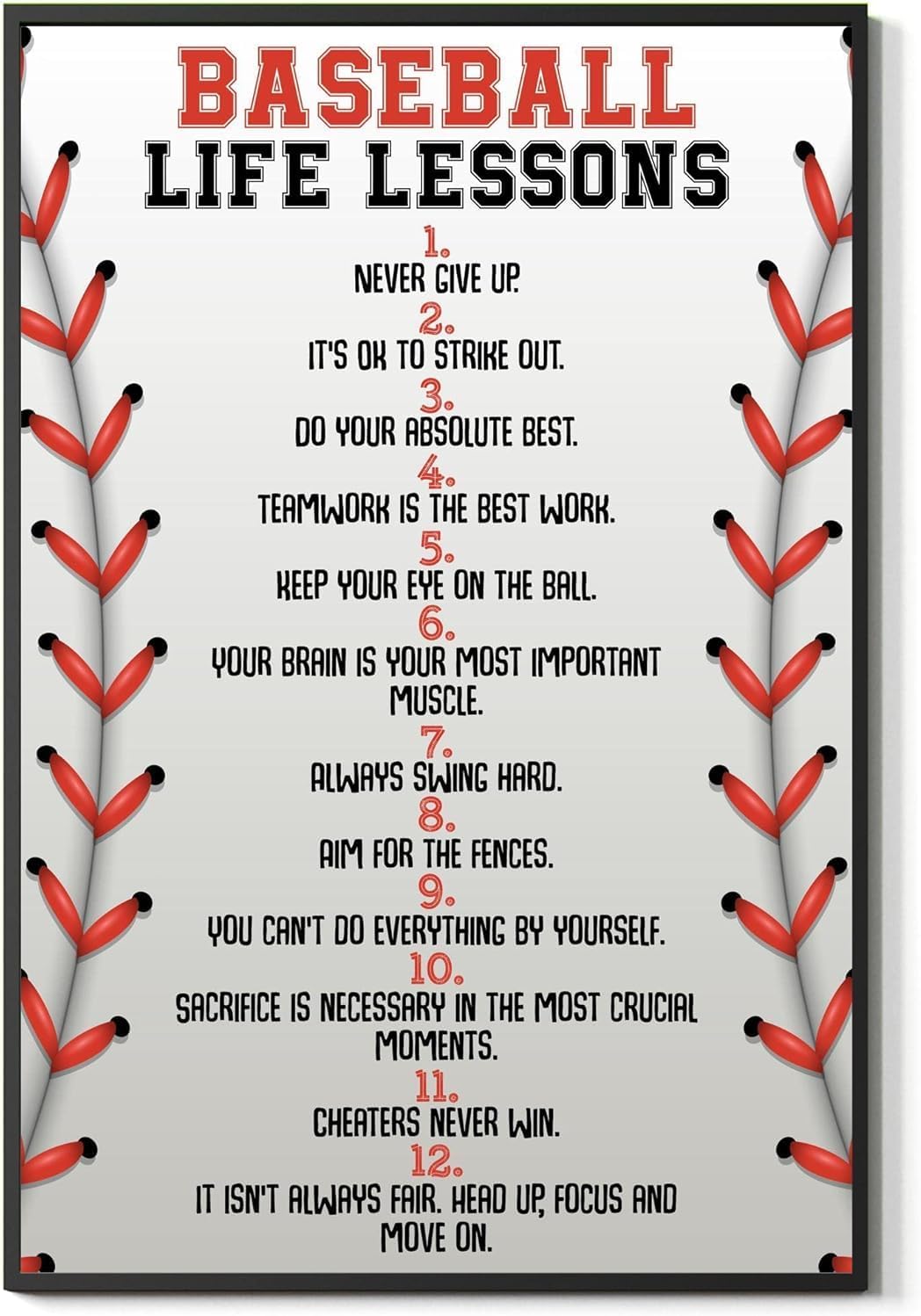 Amazon.com: Baseball Life Lessons Poster - Baseball Wall Art Home Decor ...