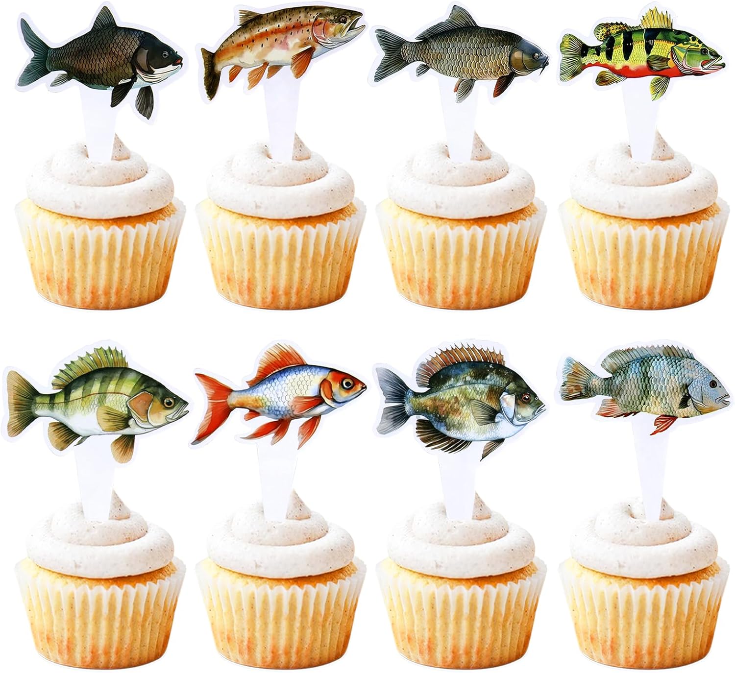 Amazon.com: Cyodoos 24pcs Fish Cupcake Toppers Go Fishing Theme ...