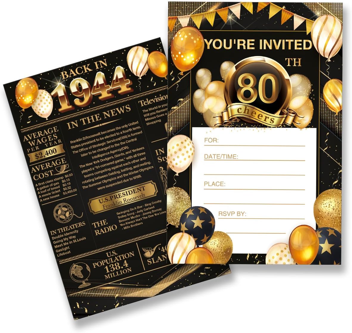 Amazon.com : REWIDPARTY Rose Gold 80th Birthday Party Invitations with ...