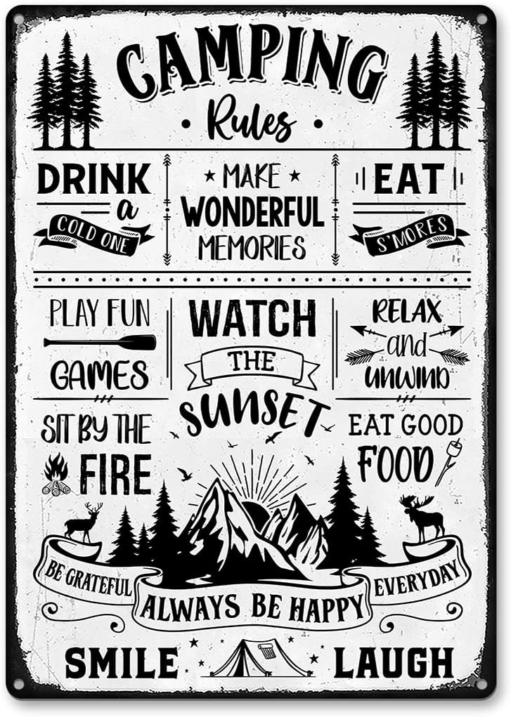 Amazon.com : CrazySign Camping Rules Sign Funny Camping Wall Decor For ...
