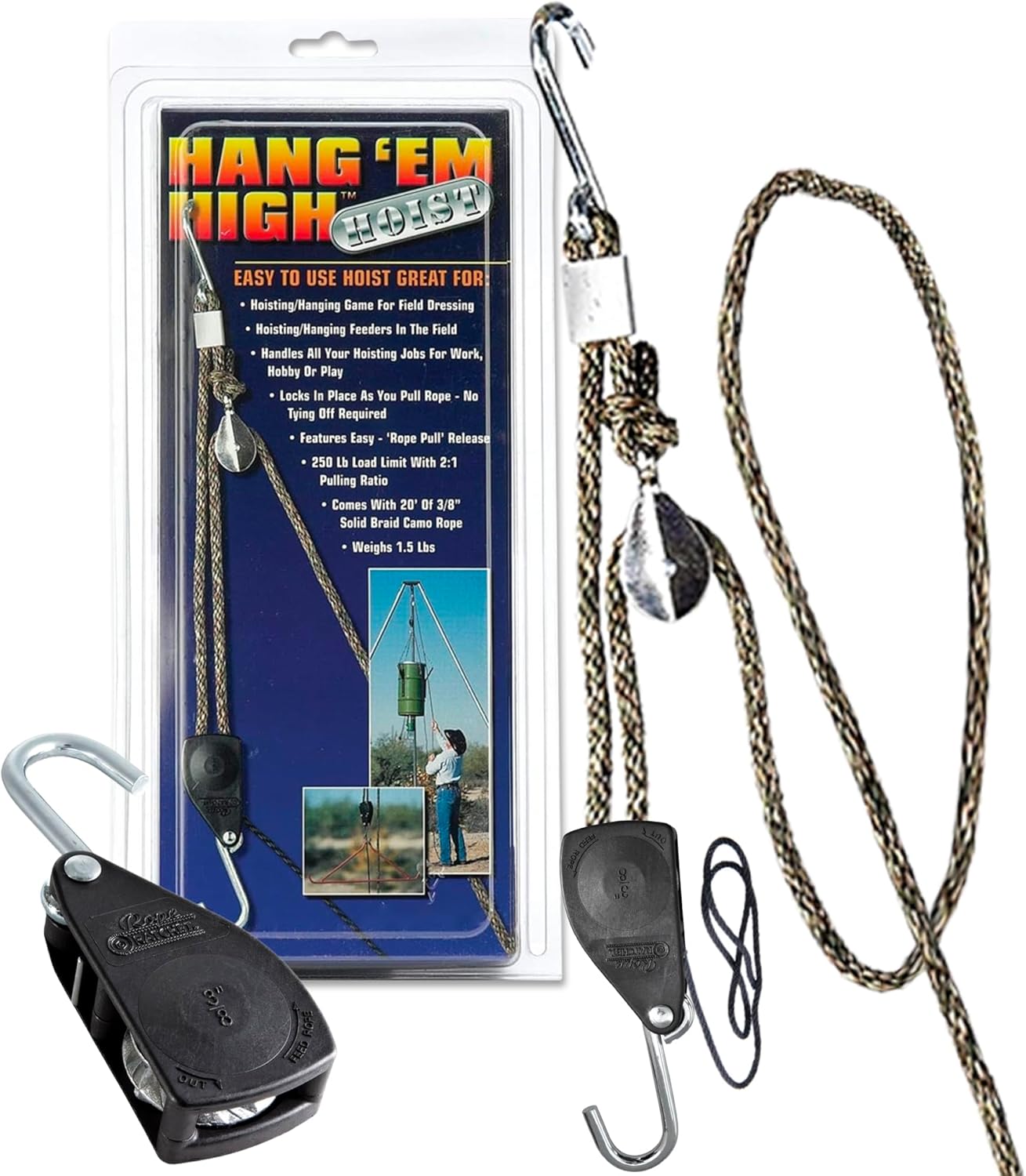 Amazon.com : Rope Ratchet 3/8" 20' Solid Braided Rope Block and Tackle ...