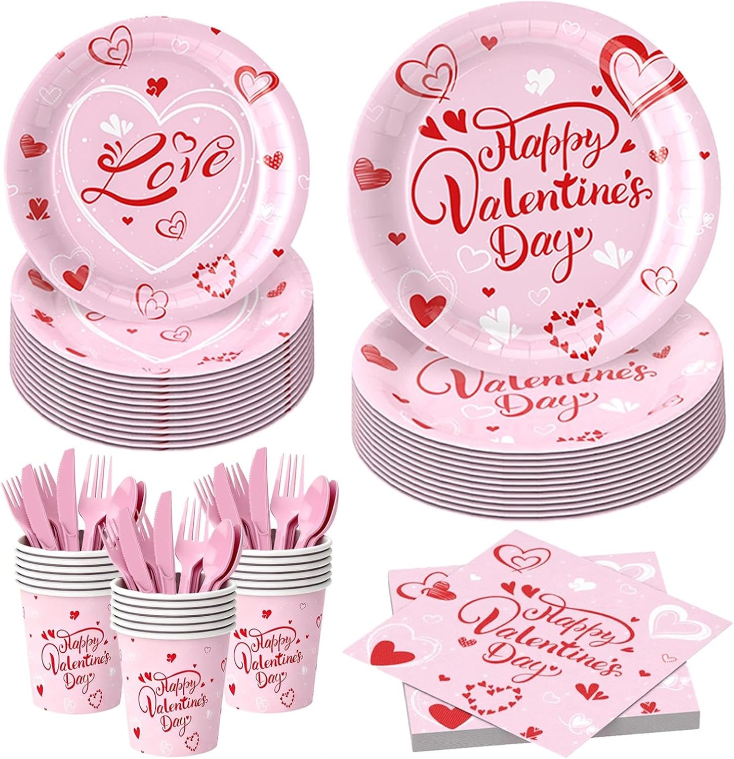 Amazon.com : JIEFULL 112 Pcs Valentine's Day Paper Plates and Napkins ...