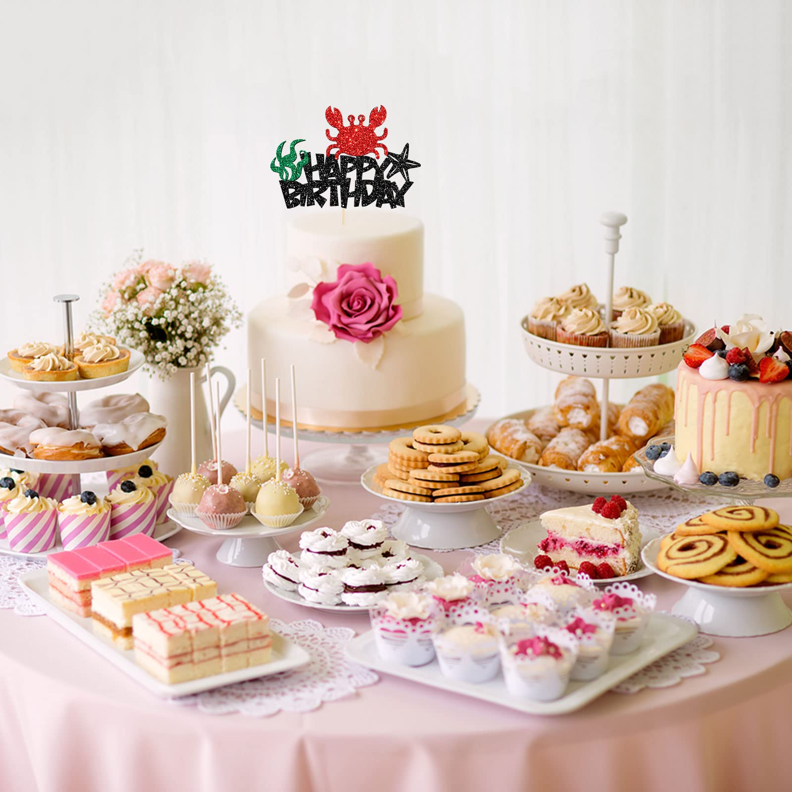 Snapklik.com : Black Glitter Happy Birthday Cake Topper, Crab Ocean Sea ...