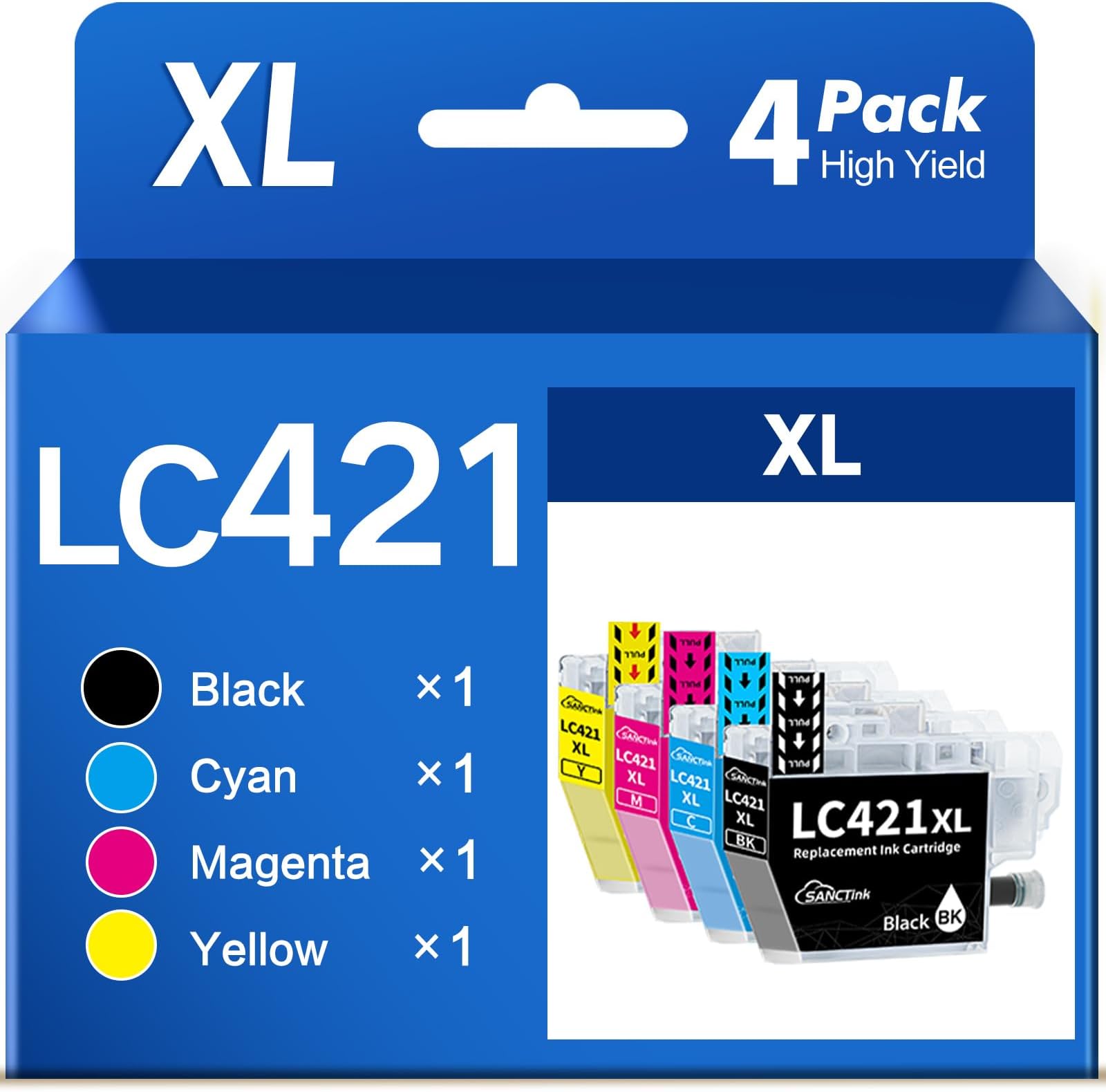 SANCTink LC421 LC421XL Ink Cartridges for Brother LC-421 XL LC-421XL ...