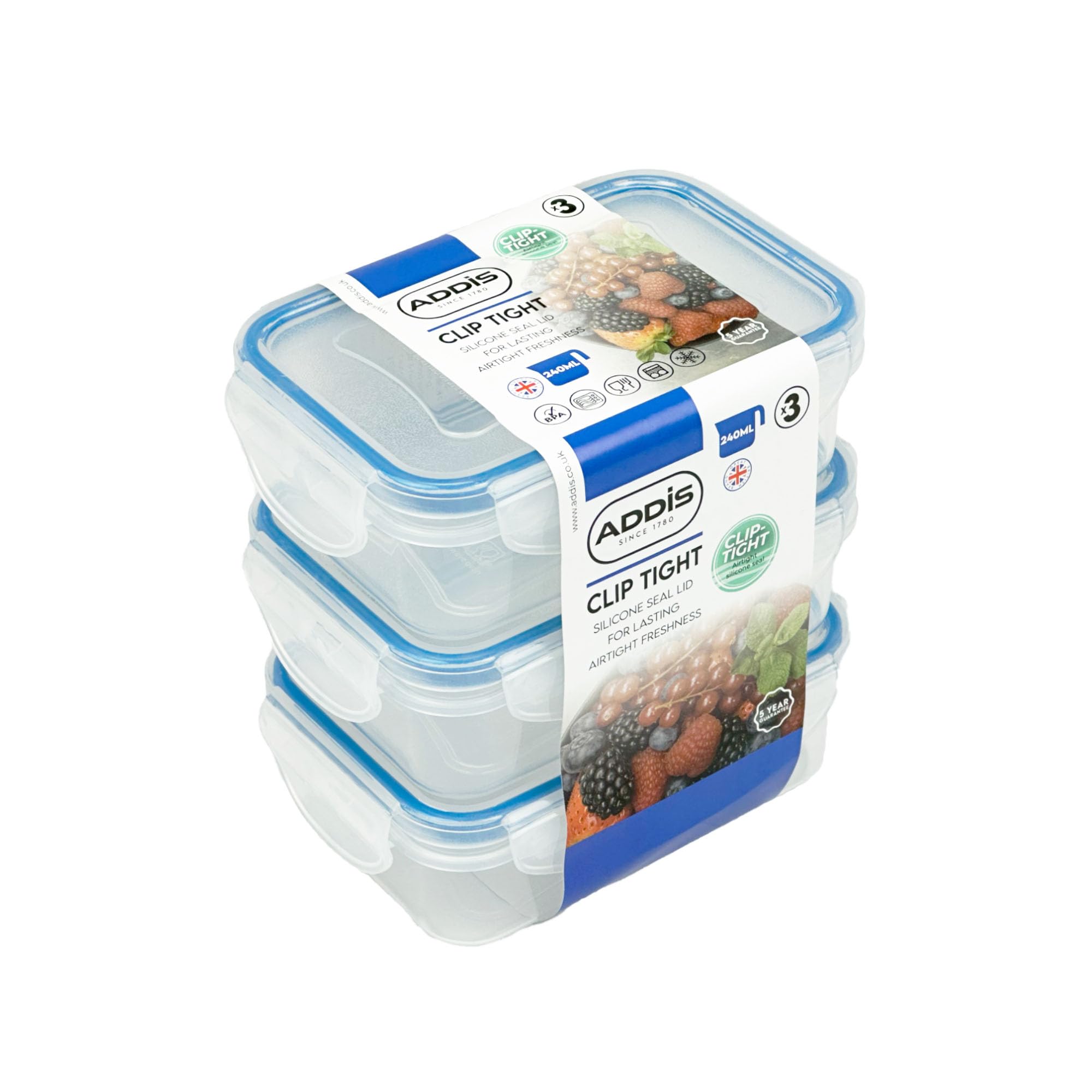 Addis Clip Tight Food Storage Containers 240 ml Rectangle Pack Of 3 ...