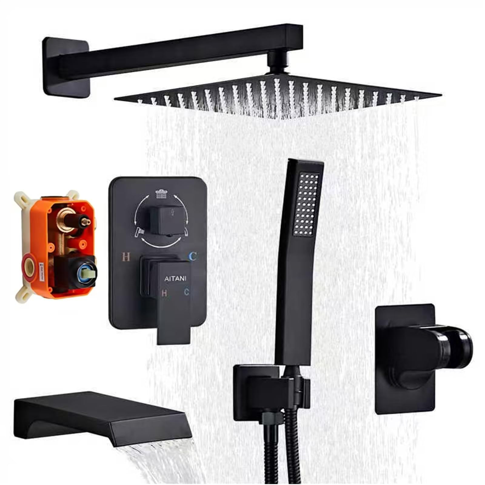 Shower Faucet Set Complete, Shower System Black with 10 inch Square ...