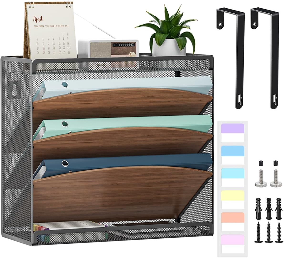 Amazon.com : LUCYCAZ Wall File Organizer, 5 Tier Wood Hanging File ...