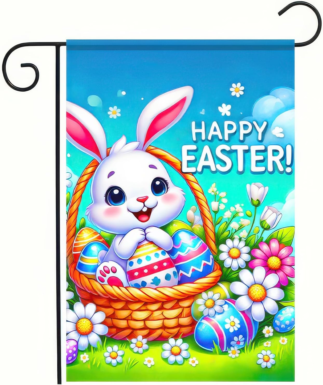 Amazon.com : BlissYard Happy Easter Bunny Garden Flag 12x18 Double ...