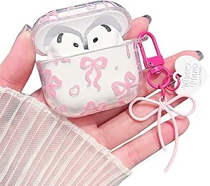 MINSCOSE Compatible with AirPods 4 Clear Case,Cute Ribbon Bow Pretty Aesthetic Design with Bow ...