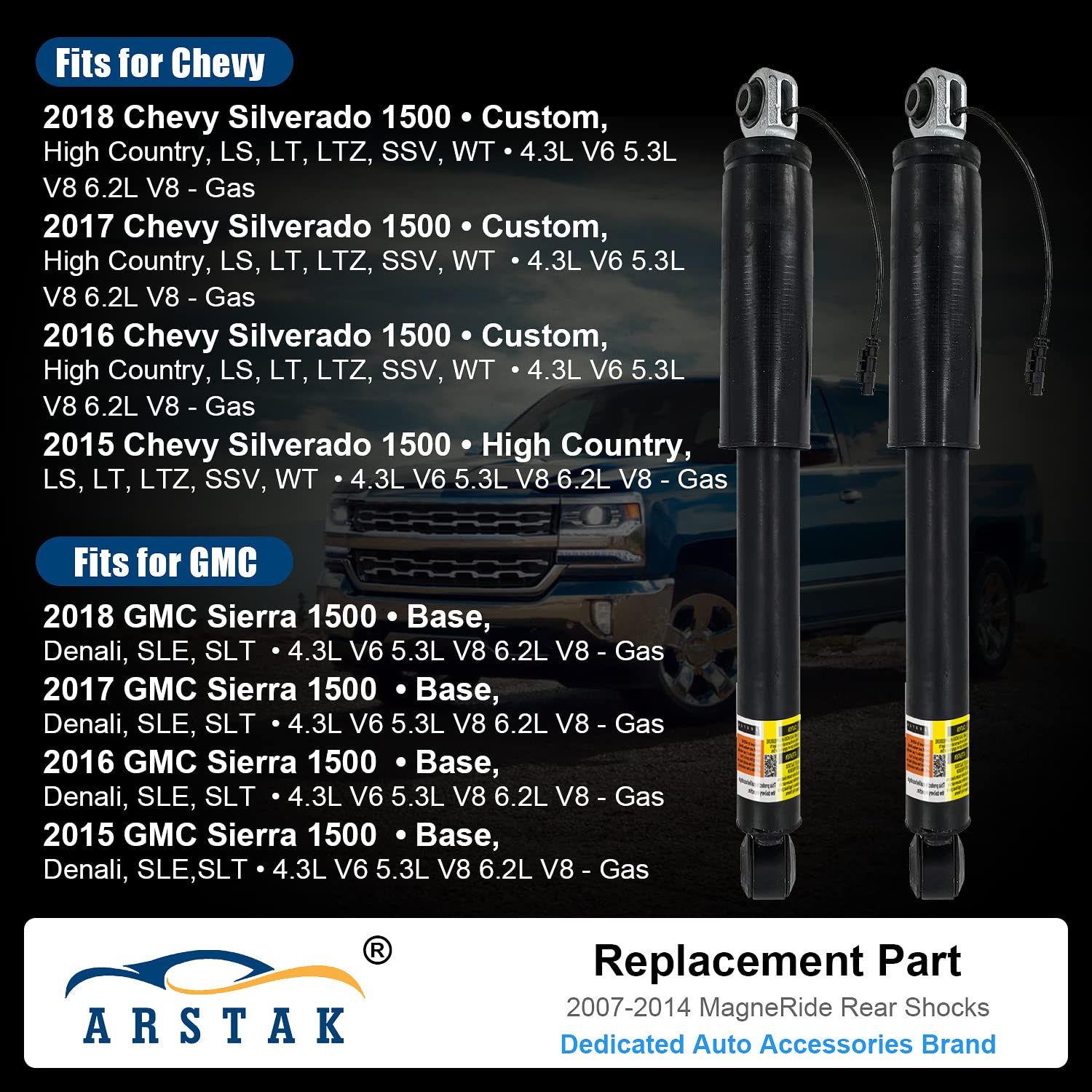 ARSTAK 84178213 Rear Shock Struts Absorber Magnetic Ride Fits for Chevy ...