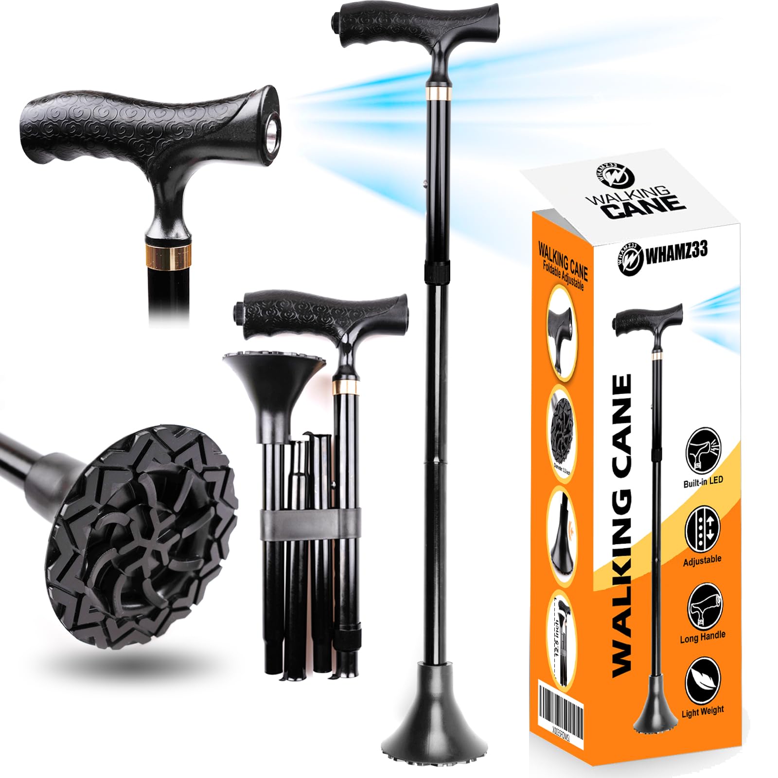 Amazon.com: Walking Cane for Men - Foldable Walking Cane with Light ...
