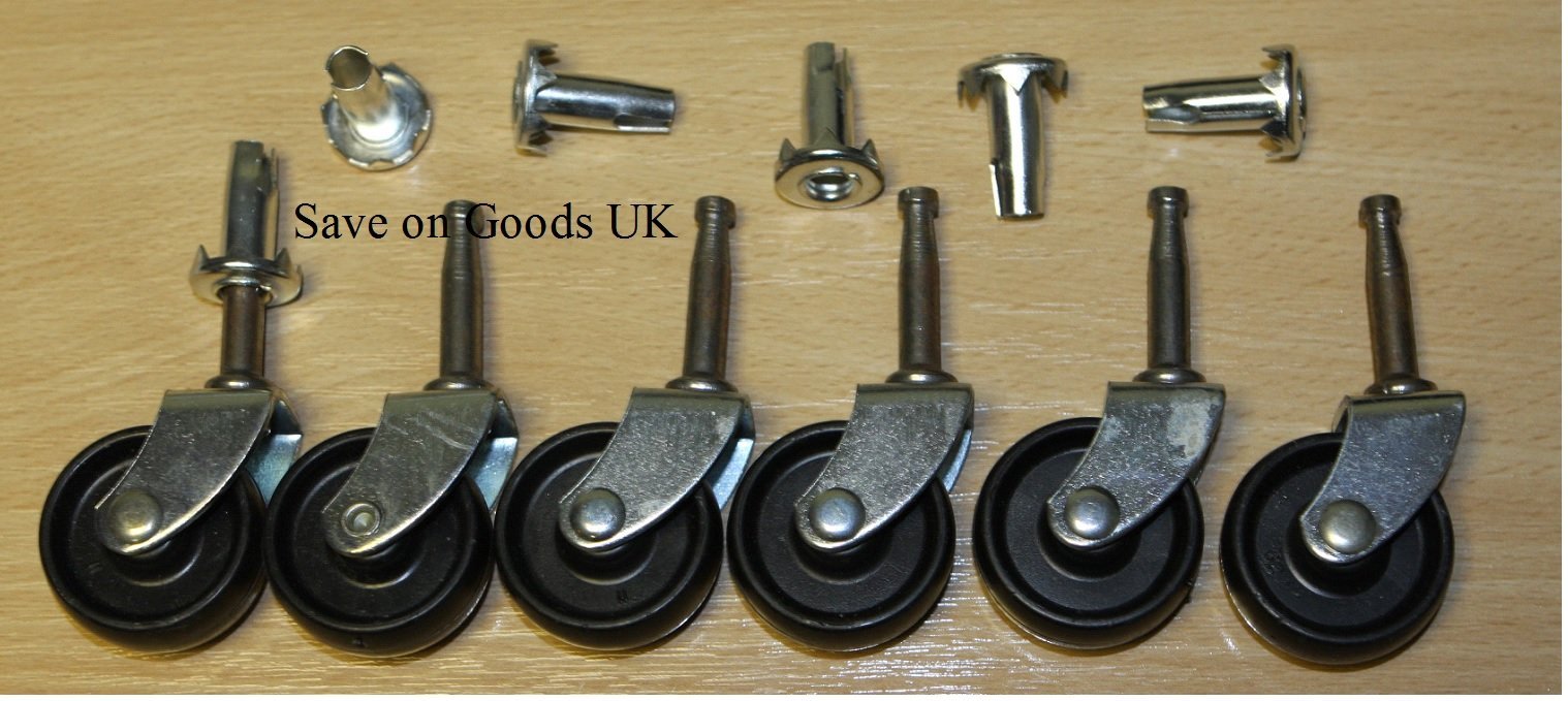 Pack of 6 Bed Castor Wheels incl Metal Fittings.Furniture, Chair, Sofa ...